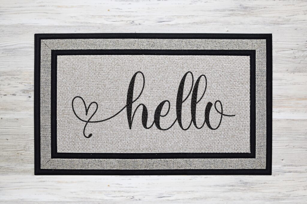 Hello Doormat – Script Font with Heart Flourish